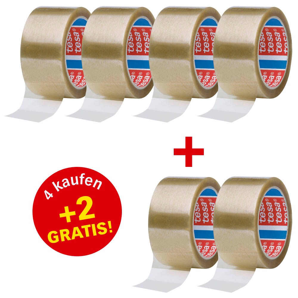 4 + 2 GRATIS: tesa Packband 4089 transparent 50,0 mm x 66,0 m 4 Rollen ...