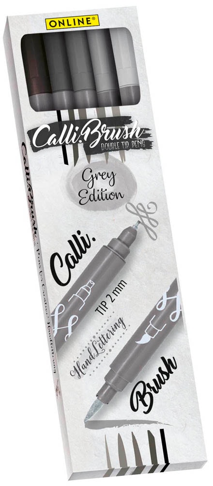 ONLINE® Calli.Brush Double Grey Brush-Pens farbsortiert, 5 St. | Printus