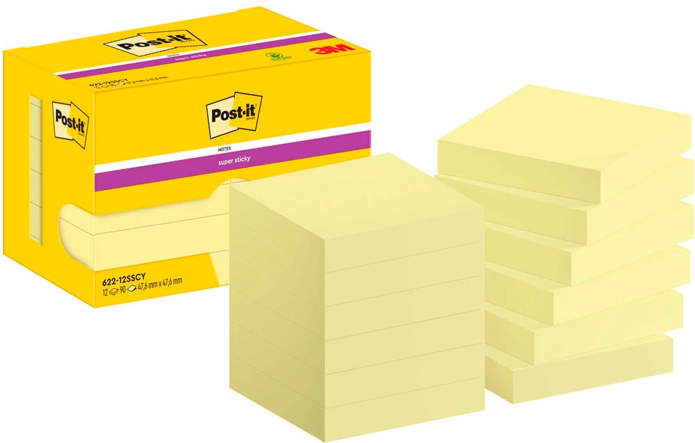 Post-it® Super Sticky Haftnotizen extrastark 62212SY gelb, 12 Blöcke ...