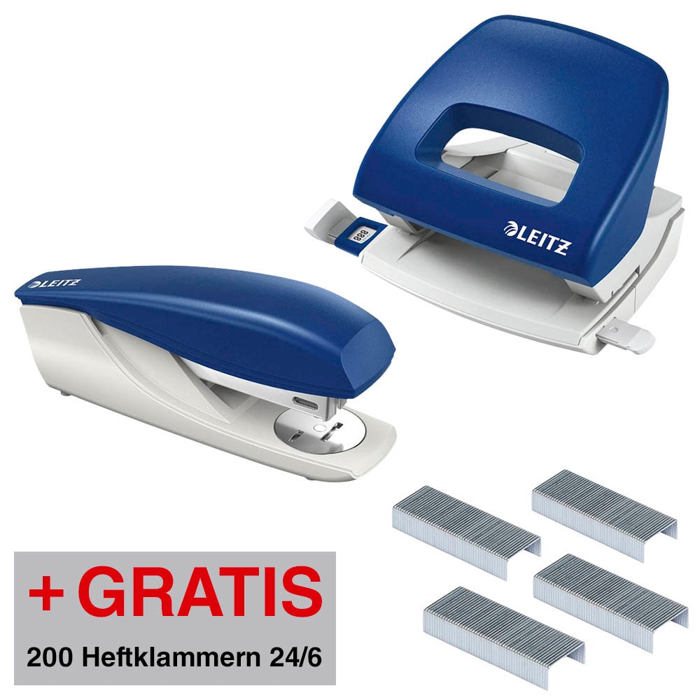 AKTION: LEITZ Locher und Heftgeräte Set NeXXt 5038 und 5500 blau/grau ...
