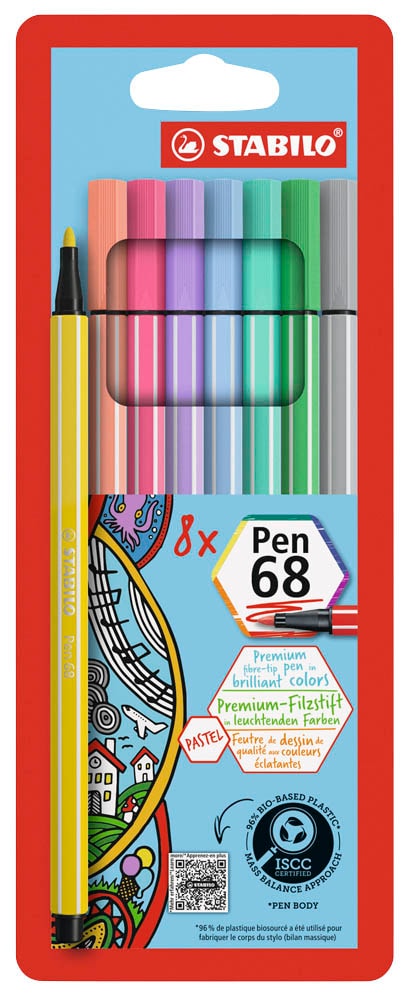 STABILO pen 68 Filzstifte farbsortiert, 8 St. | Printus