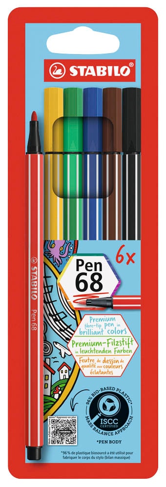 STABILO pen 68 Filzstifte farbsortiert, 6 St. | Printus