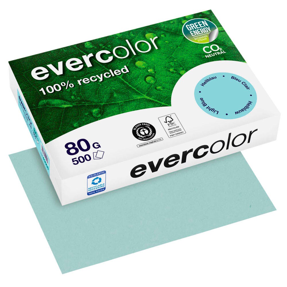 Clairefontaine Recyclingpapier Evercolor hellblau DIN A4 80 g/qm 500 ...