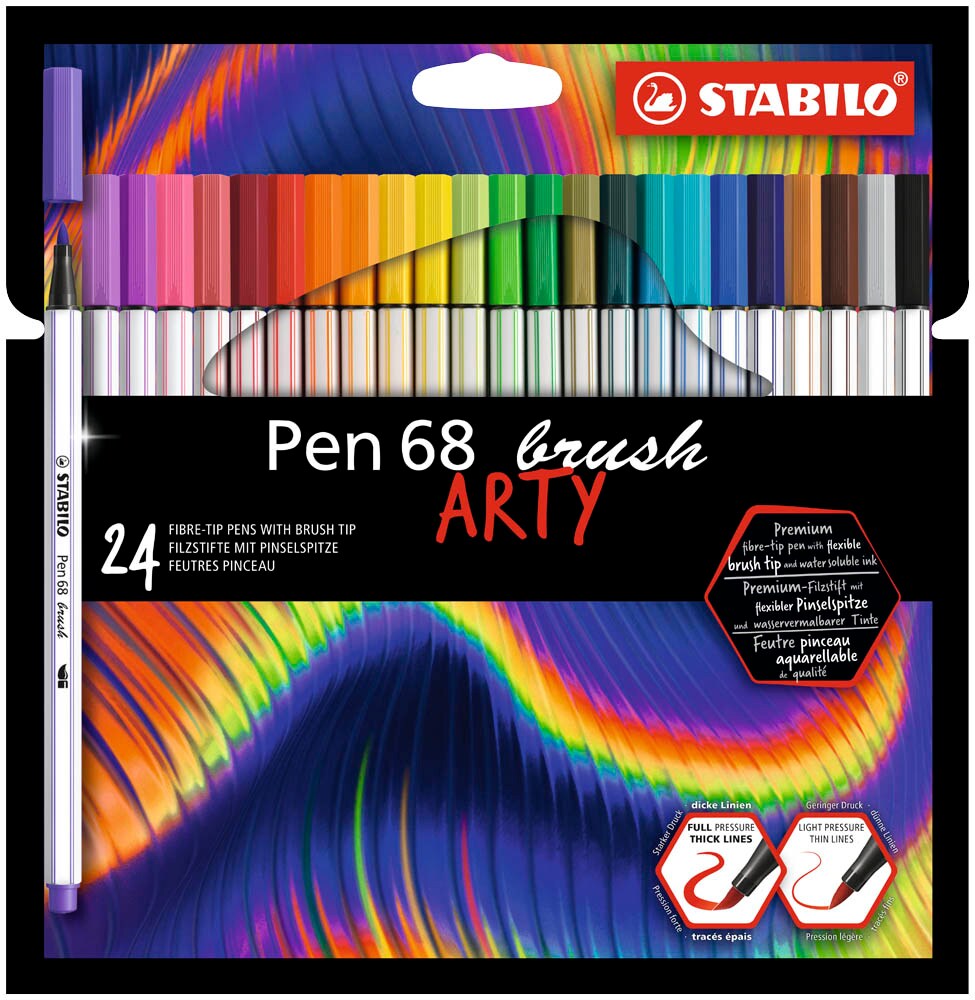 STABILO Pen 68 brush ARTY Filzstifte farbsortiert, 24 St. | Printus