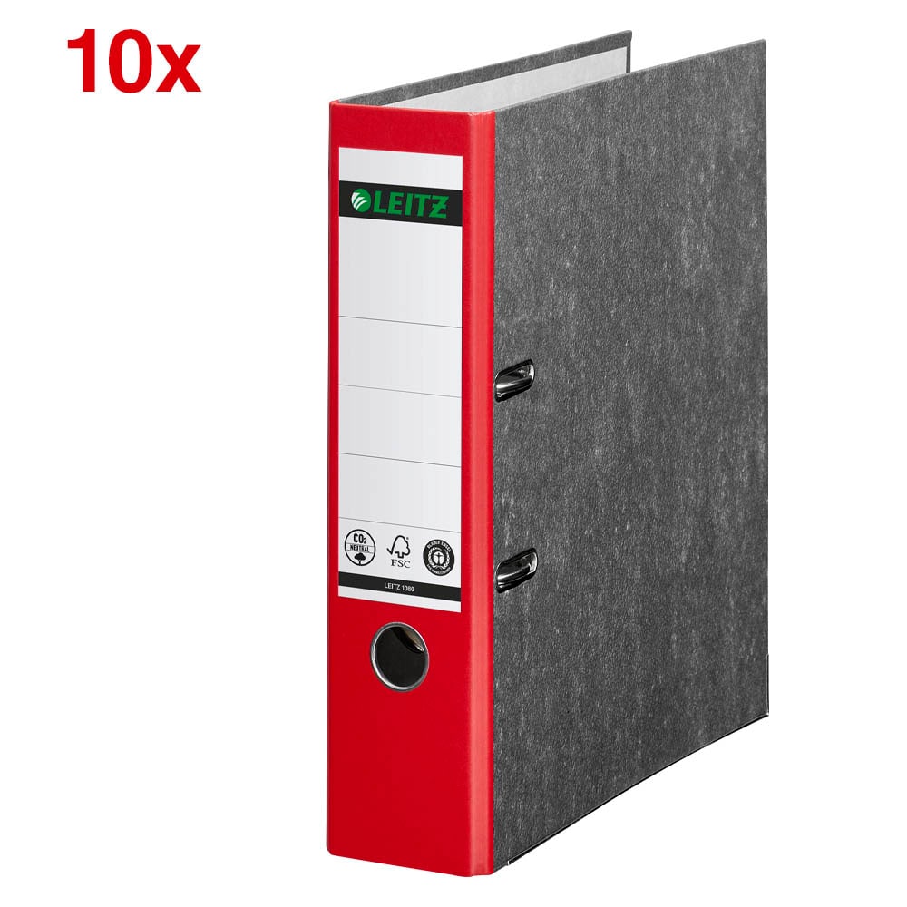 AKTION: LEITZ 1080 Ordner rot marmoriert Karton 8,0 cm DIN A4, 10 St ...