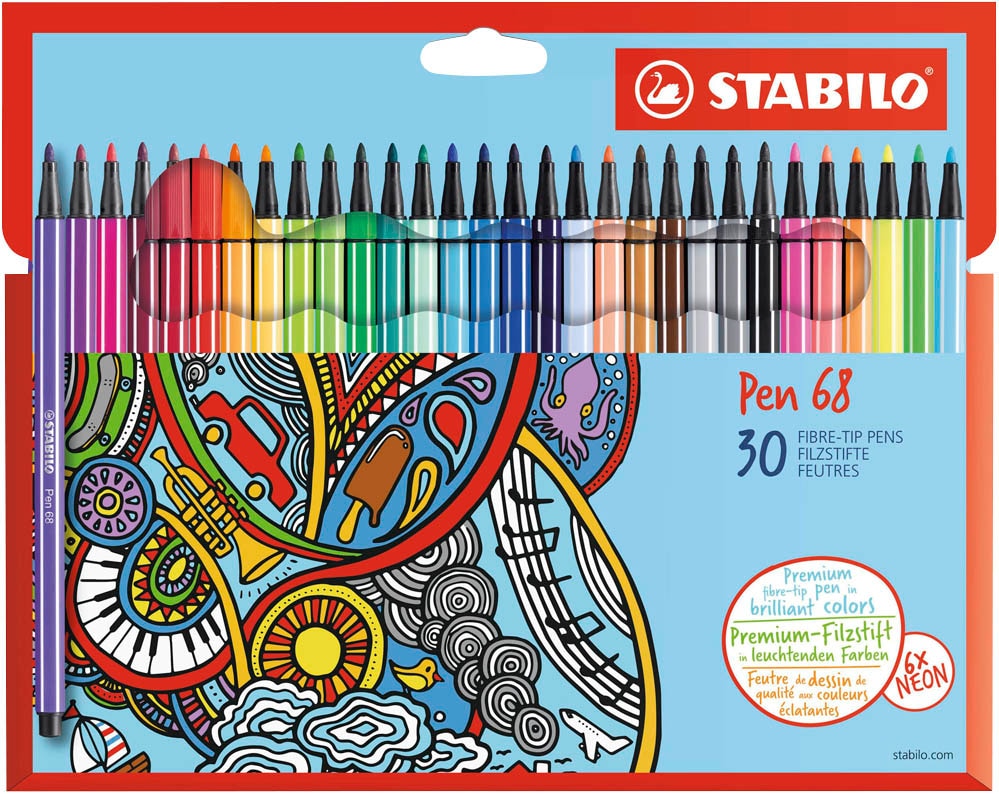 STABILO Pen 68 Filzstifte farbsortiert, 30 St. | Printus