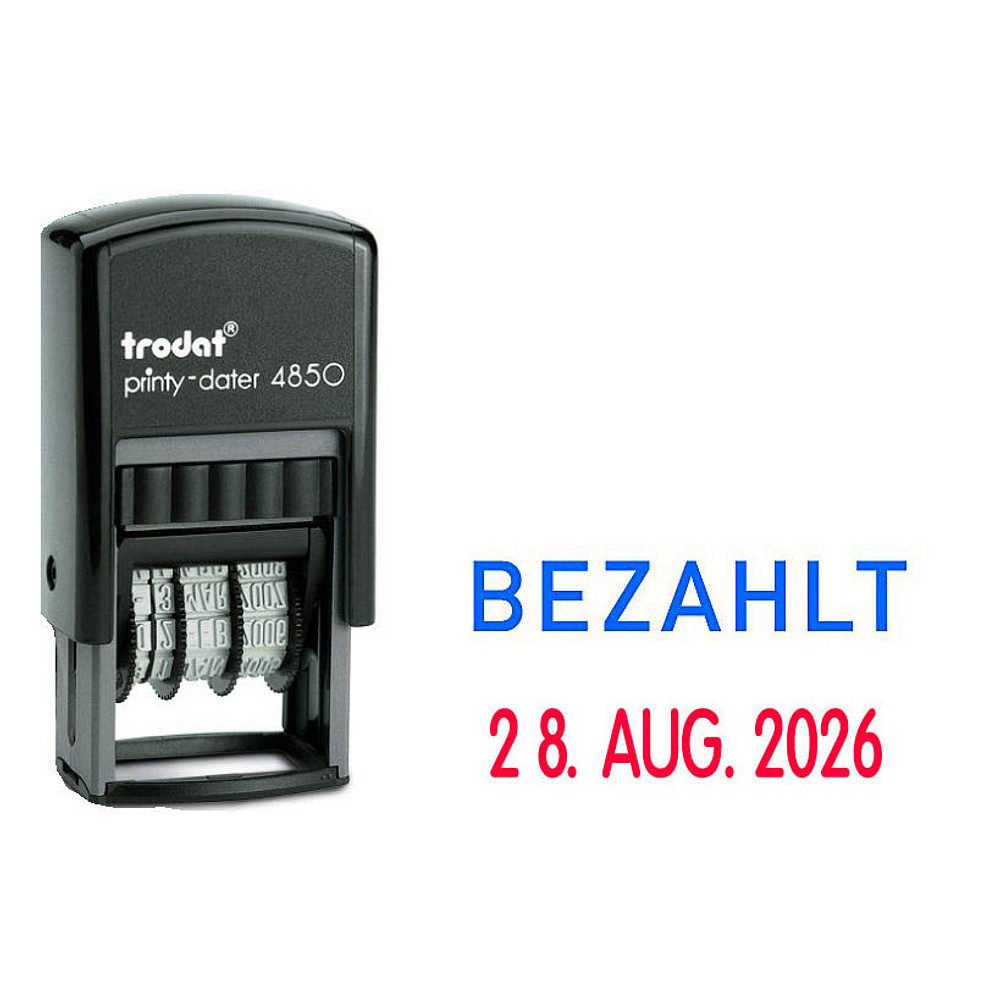 trodat Datumstempel mit Text "Bezahlt" printy-dater 4850/L selbstfärbend blau rot | Printus